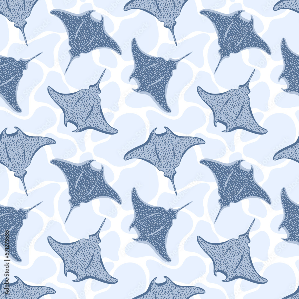 Seamless pattern with Stingray fishes swimming in water. Marine ...