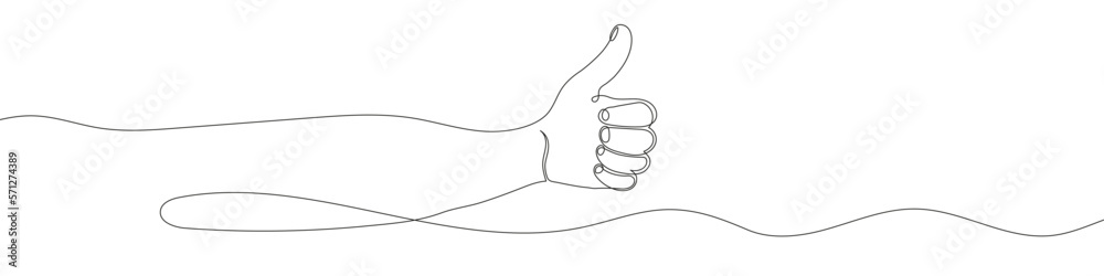 Continuous line drawing of like icon. Thumb up in one line drawing. One ...