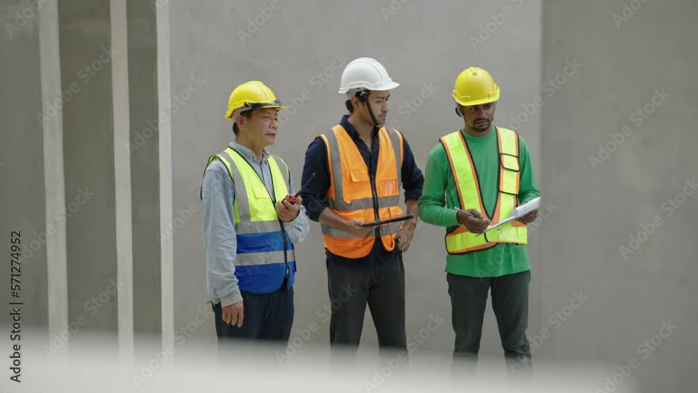 Engineers are inspecting work inside a precast concrete factory ...