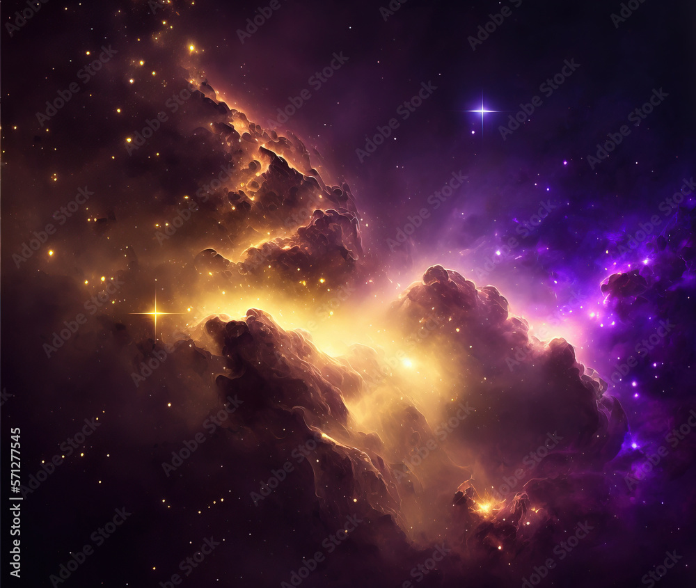 Purple and gold nebula with stars. Fantasy galaxy generative AI ...
