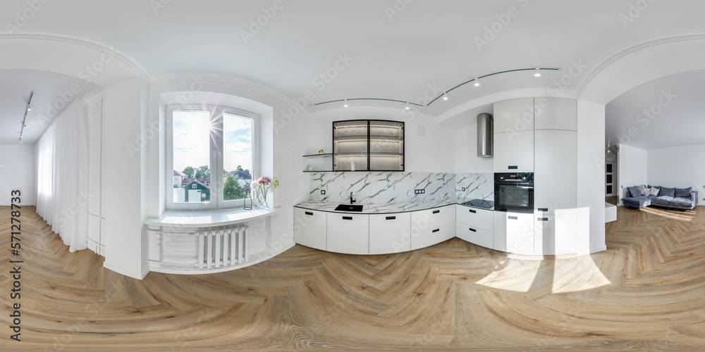full seamless spherical hdri 360 panorama view in white interior of ...