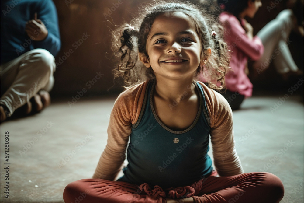 a little toddler, a girl doing yoga or dancing or ballet, fun and joy ...