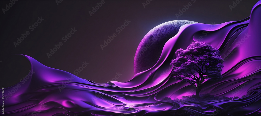 Abstract Purple Wallpaper with a Planet and a Tree, Generative Ai Stock ...