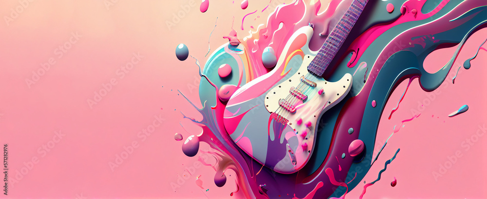 beautiful pink guitar with magical splash texture for music banner ...