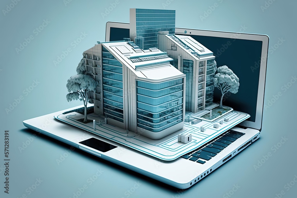 Building the Future: Laptop with Three-Dimensional Blueprint Model of ...