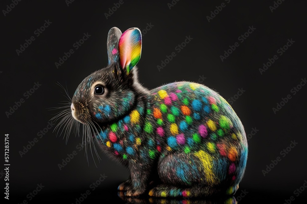 Digital Rendering of a Rabbit Sitting on Reflective Surface with Dark ...