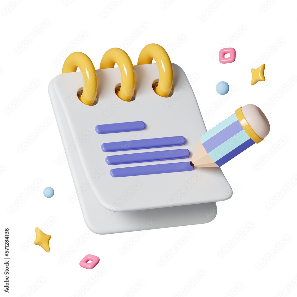 3D clipboard and pencil notepad icon. isolated on background. PNG icon ...