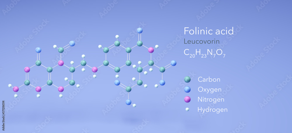 folinic acid molecule, molecular structures, leucovorin, 3d model ...