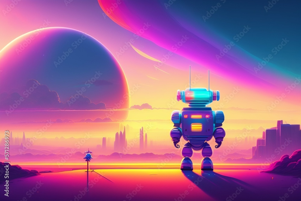 android robot in space Illustration image made with AI ilustração do ...