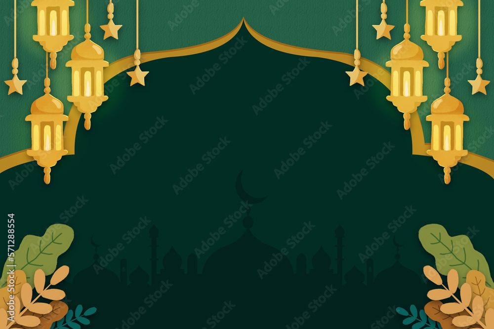 Islamic background in green and gold colors for banners, posters and ...