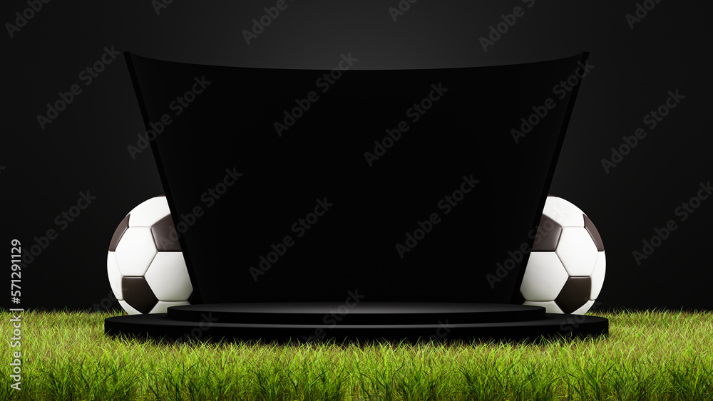 3d render background. football grass podium world cup platform pedestal ...
