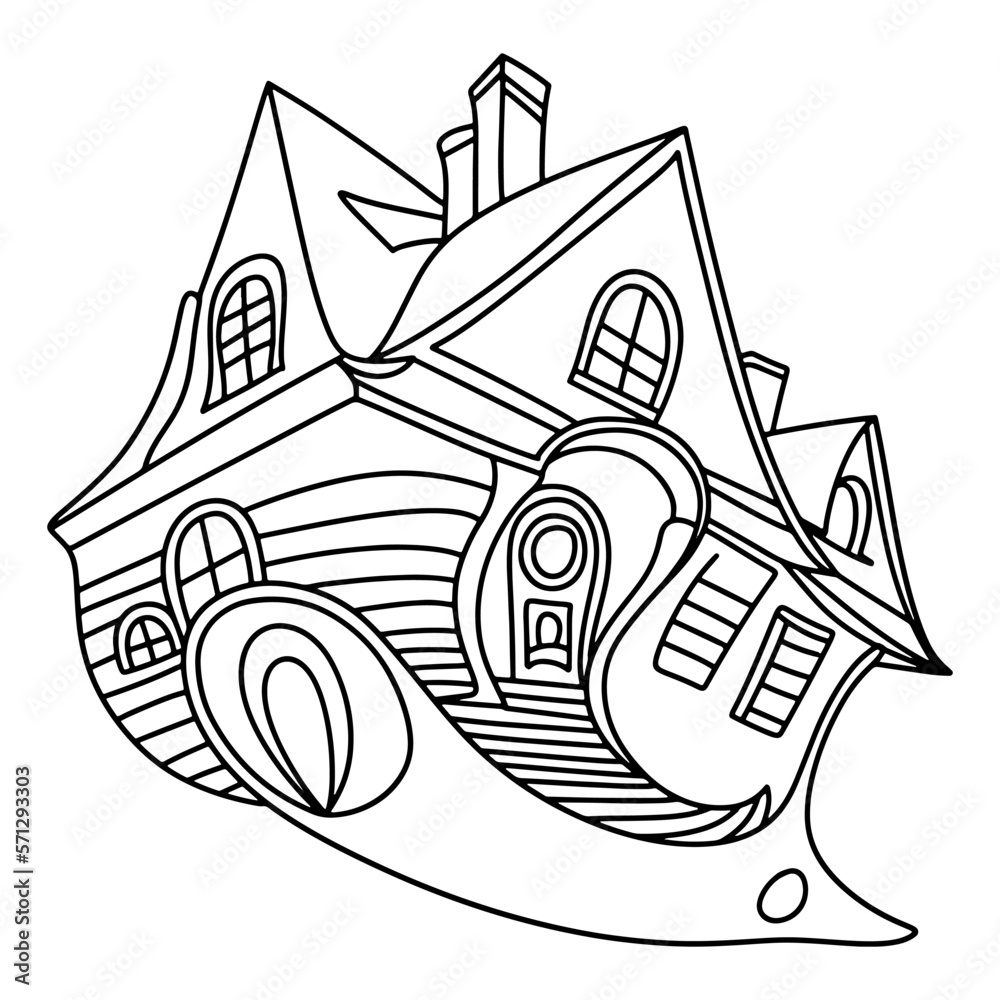 Fantasy house coloring page for kids, blank printable design for ...