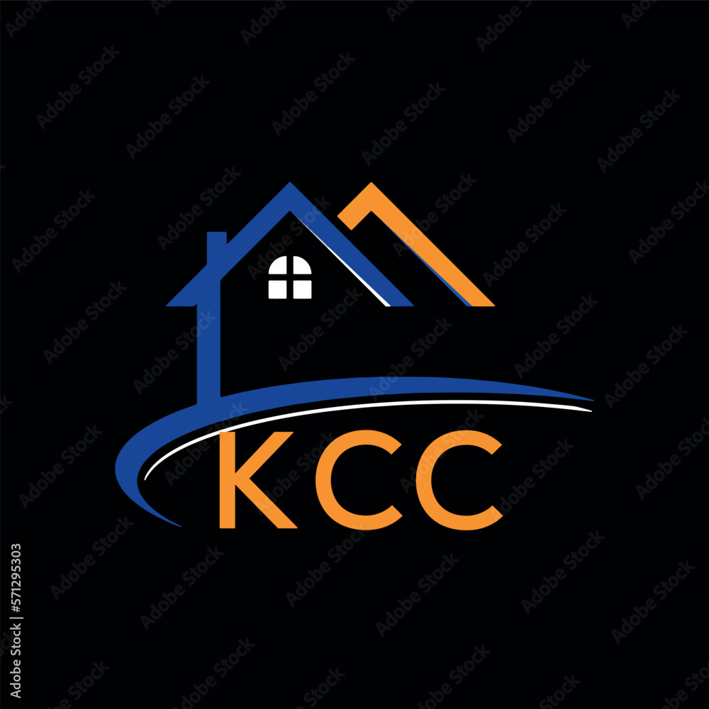 KCC house logo, letter logo. KCC blue image on black background and ...
