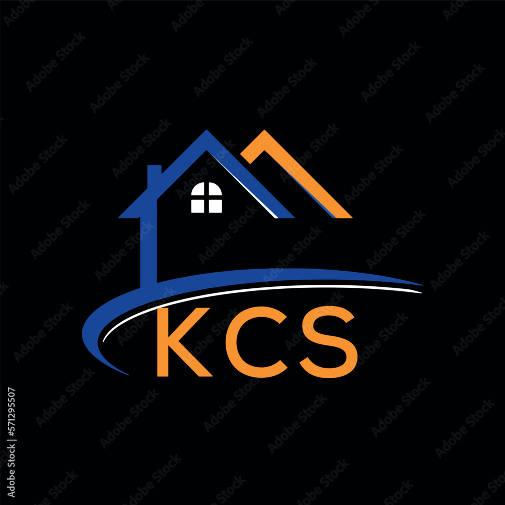 KCS house logo, letter logo. KCS blue image on black background and ...