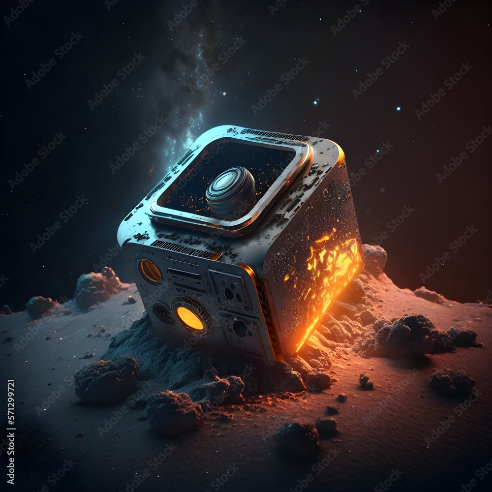 Exploring the Cosmos: A Glowing Sentient AI Computer Sits Majestically ...