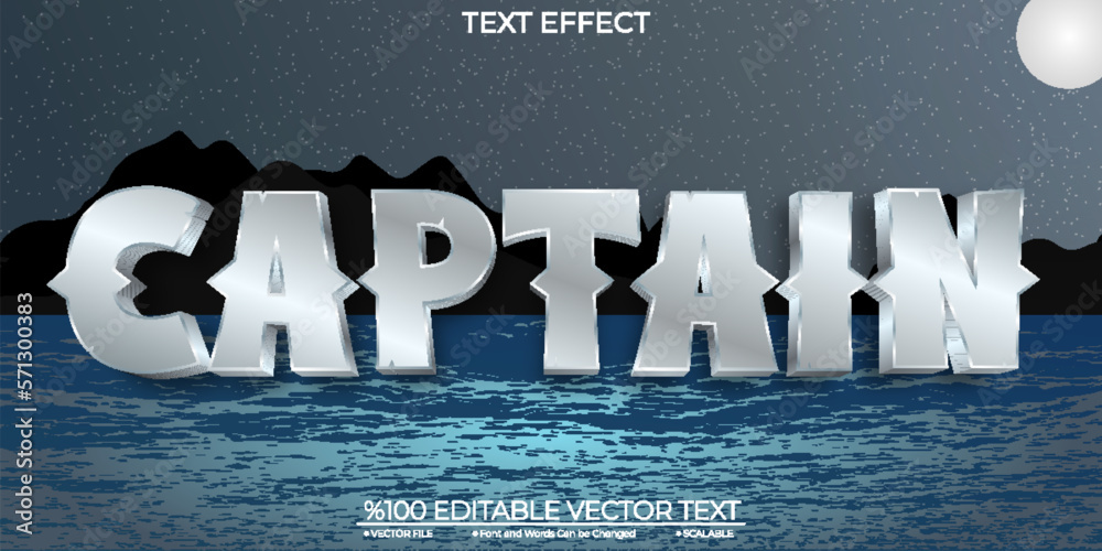Cartoon Text Silver Shiny Captain Editable and Scalable Template Vector ...