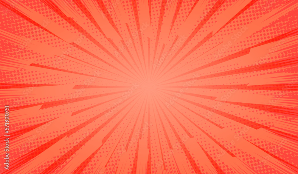 Red comics background. Abstract lines backdrop. Bright sunrays. Design ...