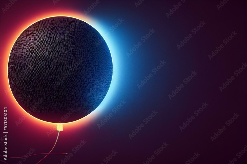 Sound audio speaker with neon lights. Dynamic monitor close up ...