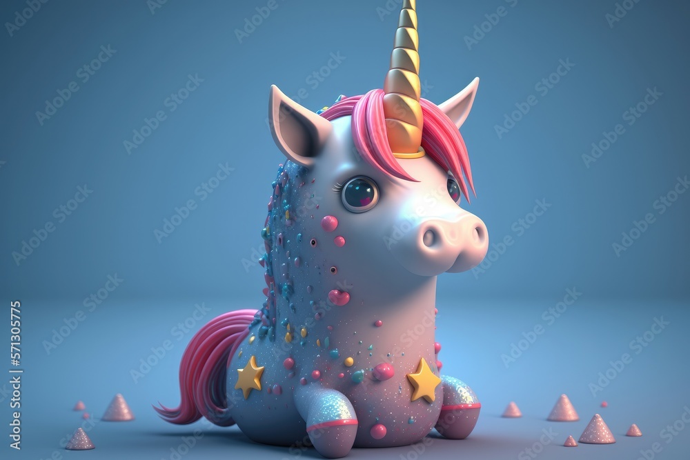 3D cute unicorn wizard cartoon. Generative AI Stock Illustration ...