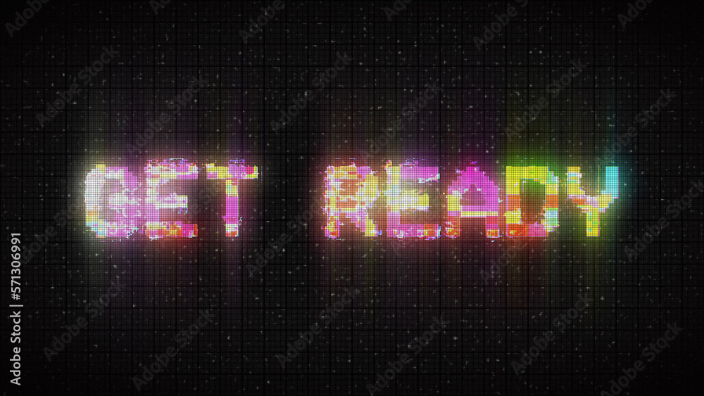 GET READY text with glitch background concept for video games screen ...