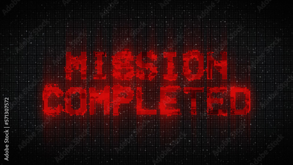 MISSION COMPLETED text computer old tv glitch interference noise screen ...