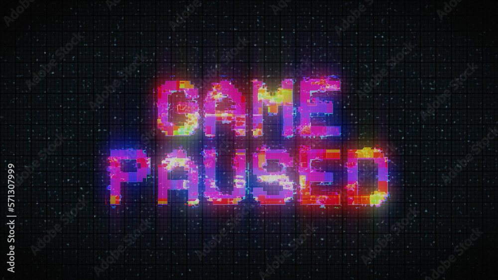 Retro GAME PAUSED text on old tv vhs glitch noise screen Stock ...