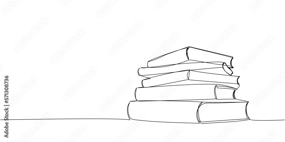 Stack of 5 books one line art. Continuous line drawing of book, library ...