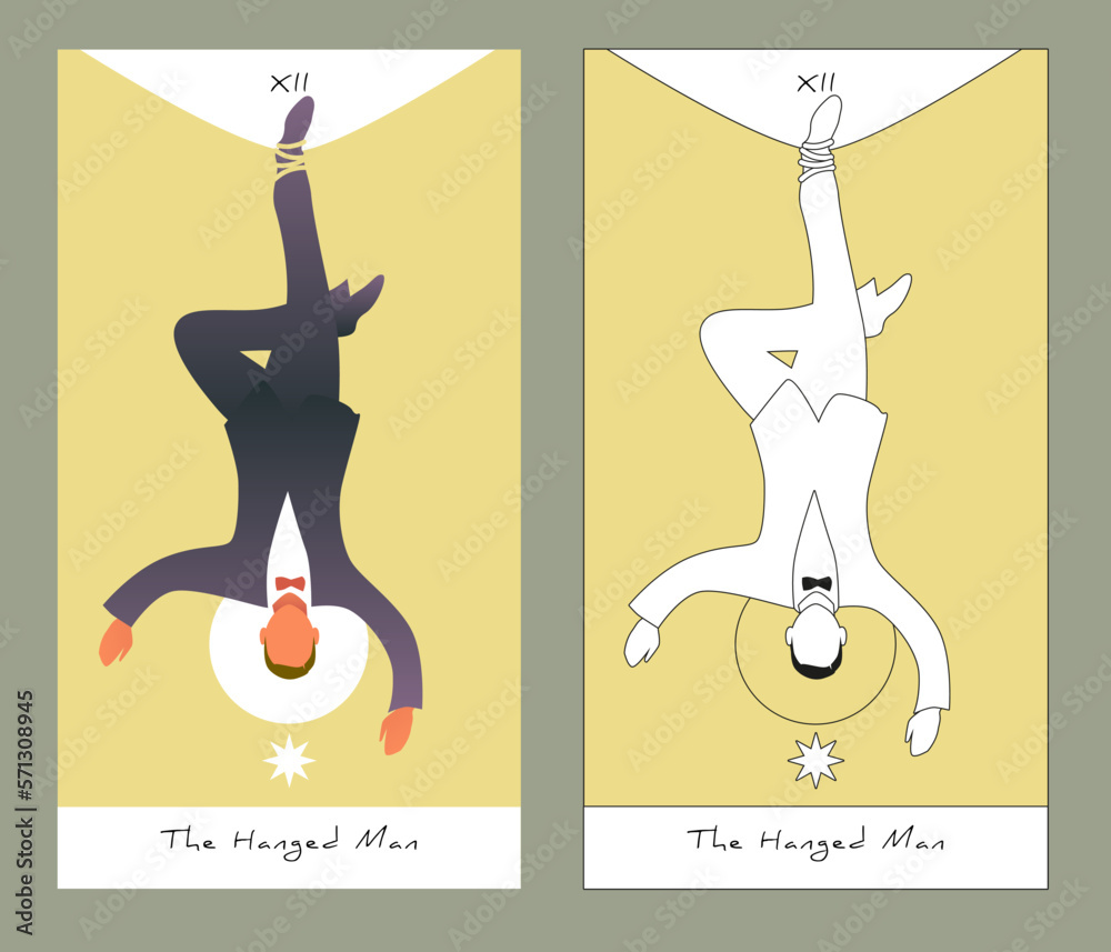 Major Arcana Tarot Cards. Stylized design. The Hanged Man. Man in a ...