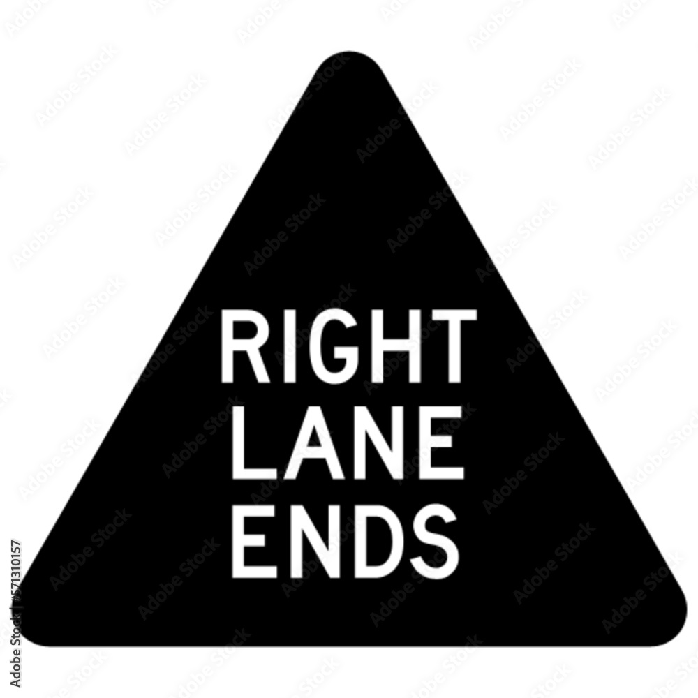 right lane ends sign vector, icon, symbol, logo, clipart, isolated ...