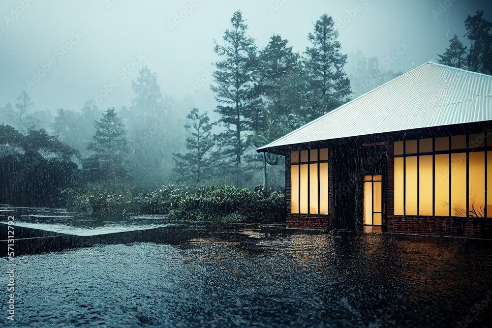 overflow of rainwater in front of the house when it rains heavily ...