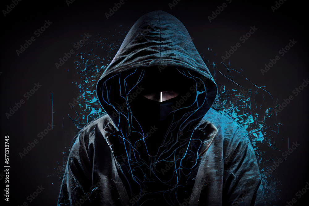Abstract hooded hacker with hidden face, Technology cyberpunk background ,Cinematic ,Generative ...