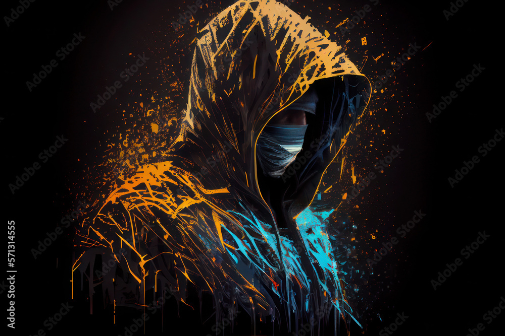 Abstract hooded hacker with hidden face, Technology cyberpunk background ,Cinematic ,Generative ...