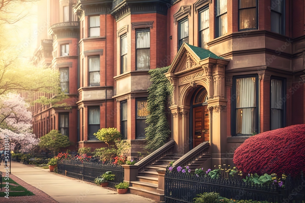 Victorian architecture in Back Bay, Boston. Brick apartment buildings ...
