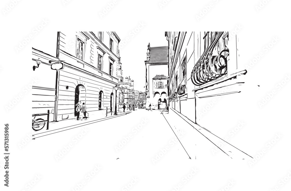 Building view with landmark of Poznan Poland. Hand drawn sketch ...