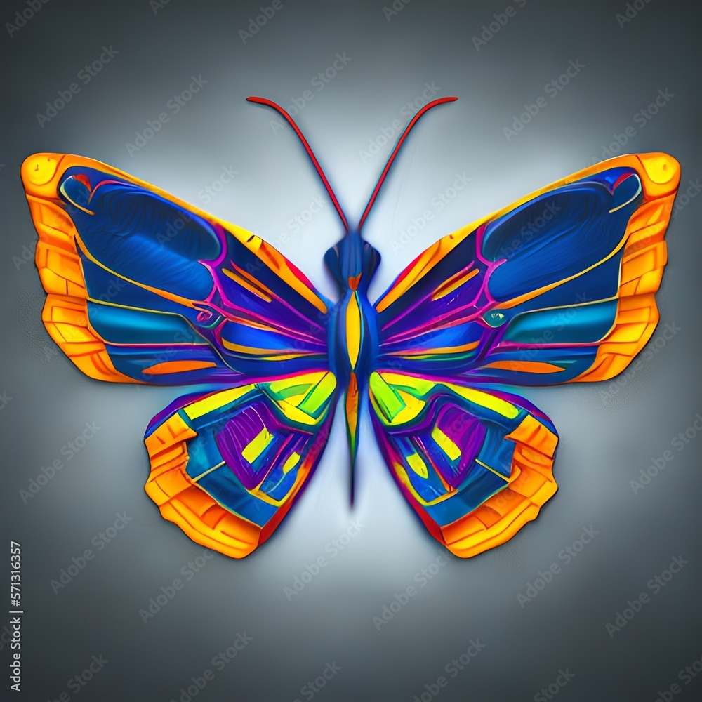 Butterfly fantasy exotic colorful plastic drawing, gorgeous colors ai ...