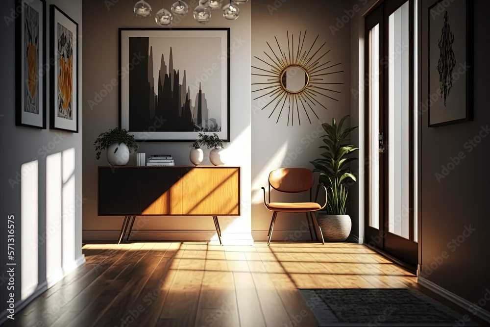 Mid century Modern Foyer Interior Design - AI Generated Stock ...