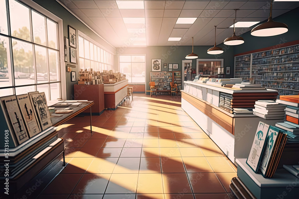 Mid century Card/Comic book shop Interior Design - AI Generated Stock ...