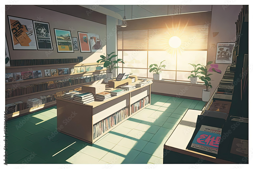 Mid century Card/Comic book shop Interior Design - AI Generated Stock ...