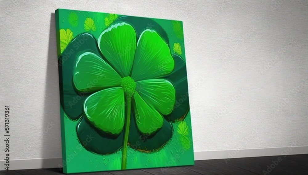 a painting of a four leaf clover on a green background with a white ...