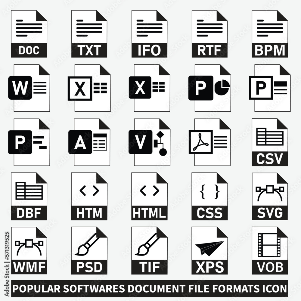 Popular Software's Documents File Format's Icons set vector. Simplify ...