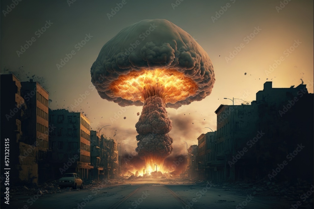 nuclear bomb mushroom cloud generative ai scene Stock Illustration ...
