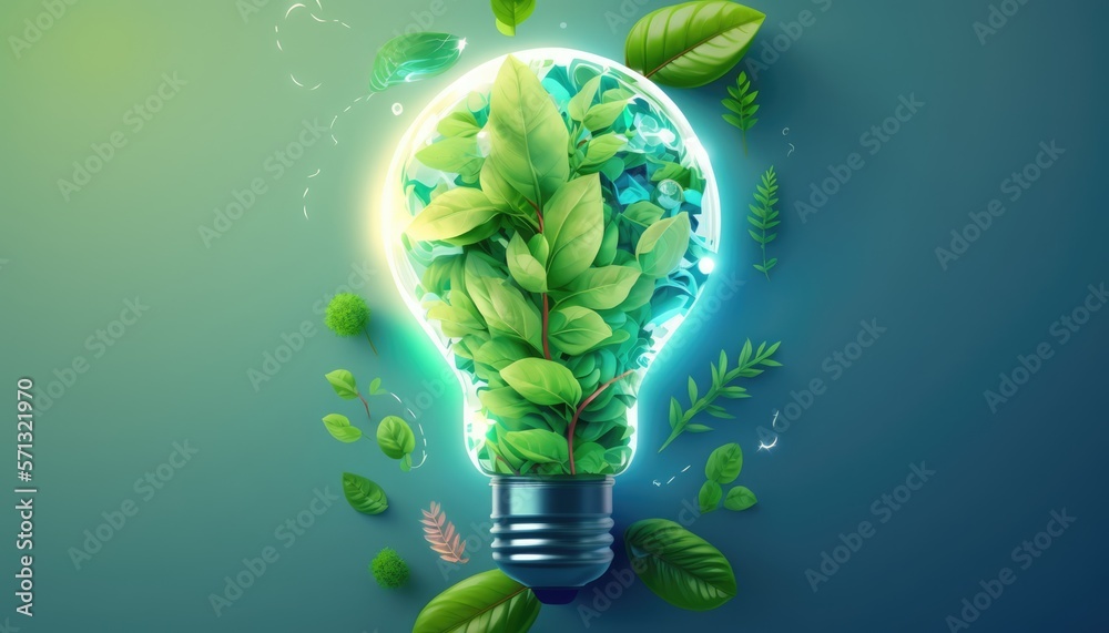 Top View Vector Illustration: Green Eco-Friendly Lightbulb from Fresh ...