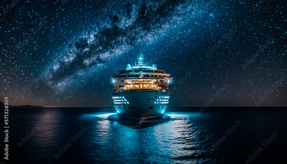 cruise ship at night in the middle of the sea, generative AI Stock ...