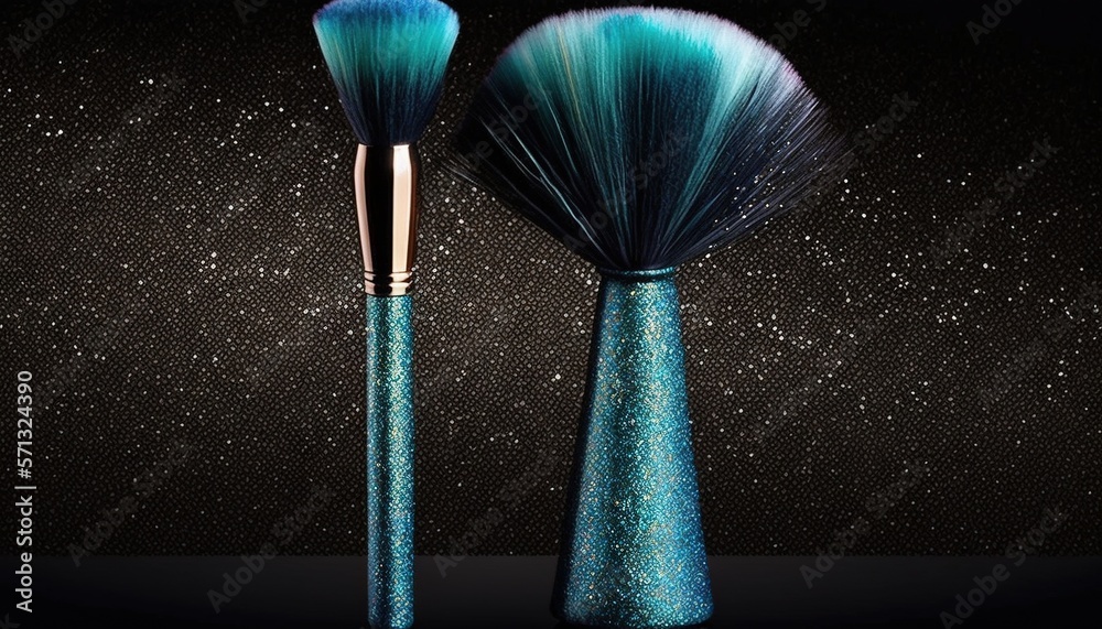 two blue brushes sitting next to each other on a black surface with ...