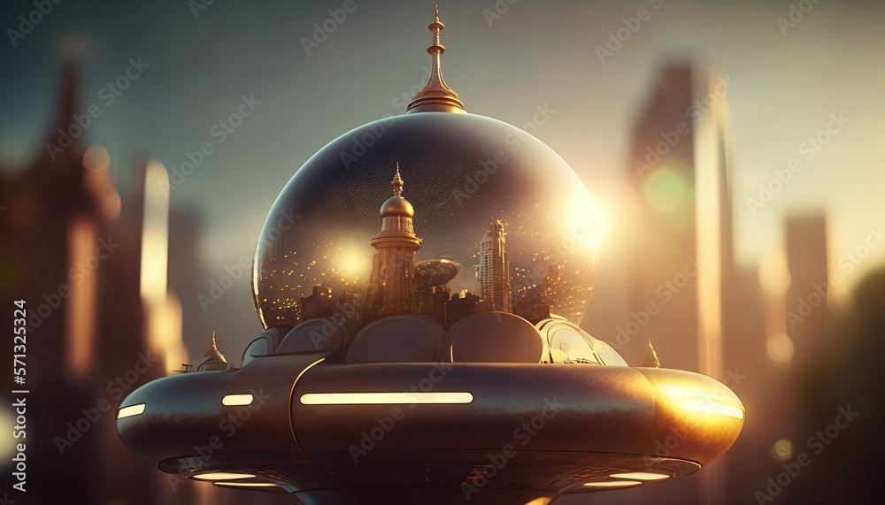 a futuristic city with a domed building and a domed dome with a spire ...