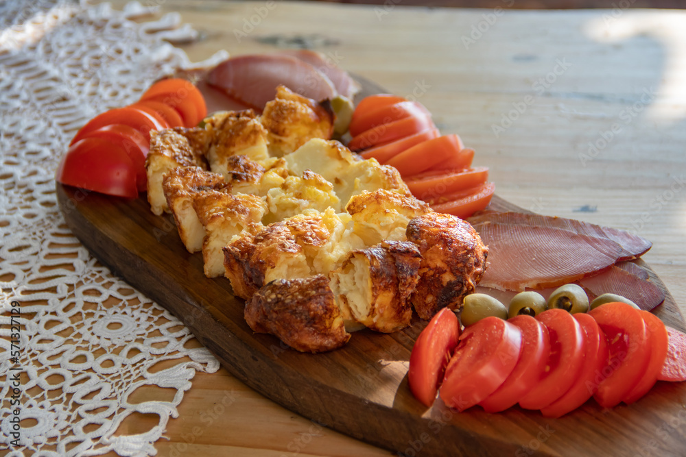Serbian traditional food plate contain beef and pork smoked dried meet ...