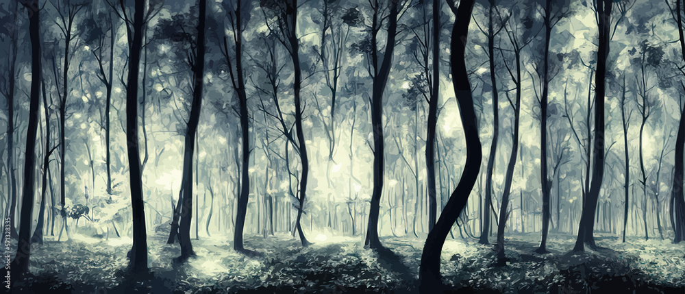 Print Terrifying surreal forest. unreal world. Mysterious Forest ...