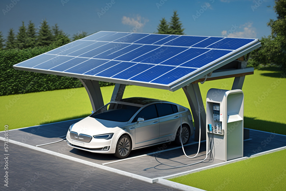 Electric car with solar panels charging station design and futuristic ...