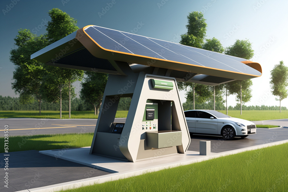 Electric car with solar panels charging station design and futuristic ...