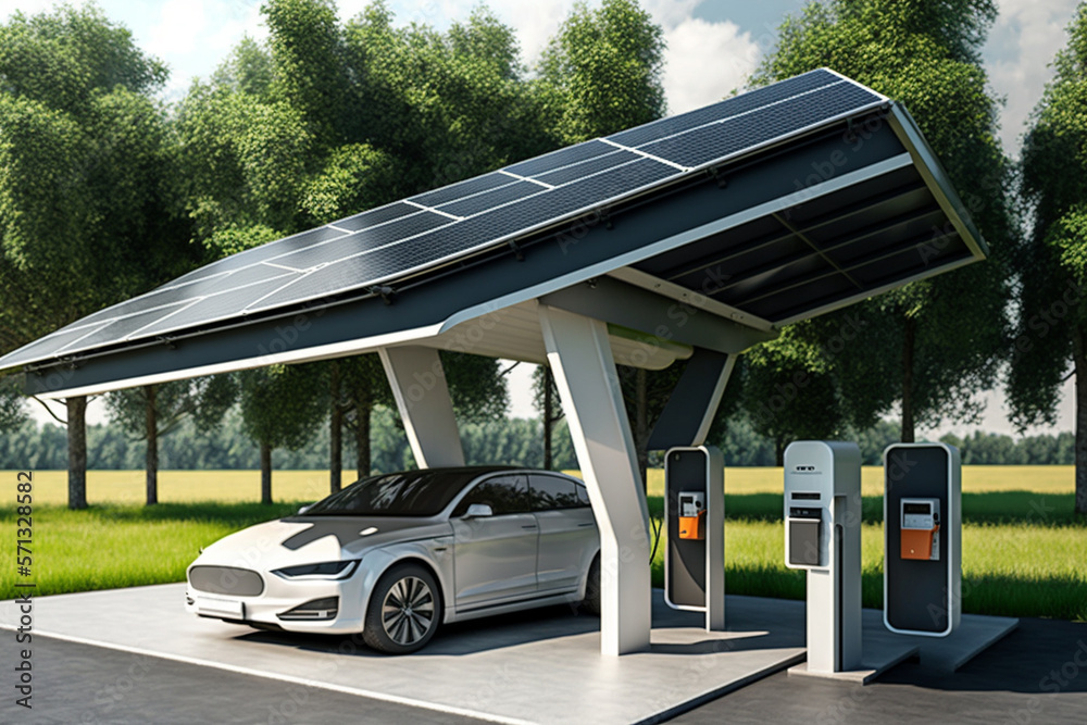 Electric car with solar panels charging station design and futuristic ...